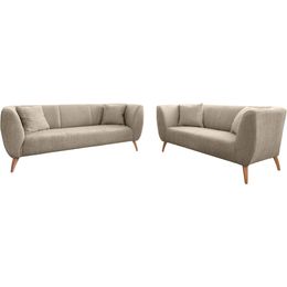 Polstergarnitur Home Affaire, H:83cm T:88cm, beige, 100% Polyester, Sitzm&ouml;bel-Sets, "Lazio modern und bequem, schmale Armlehnen, tolle
