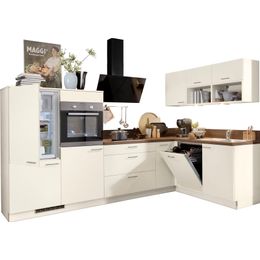 K&uuml;chenzeile KOCHSTATION, B:305cm T:60cm, beige, Komplettk&uuml;chen-Sets, "KS-Scafa, mit h&ouml;henverstellbaren F&uuml;&szlig;en", vormontiert, wahlweise mit E-Ger&auml;ten,