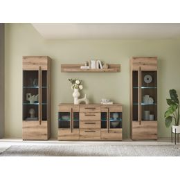 Wohnwand Home Affaire, B:290cm H:200cm T:42cm, braun, Holzwerkstoff, Wohnzimmer, Kastenm&ouml;bel-Sets, "Cantara, Anbauwand, Wohnzimmer-Set, in Eiche