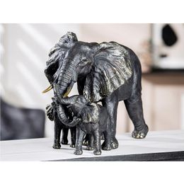 Tierfigur, B:39,5cm H:26,5cm T:18,5cm, schwarz, CASABLANCA BY GILDE, Kunstharz, Dekofiguren, "Figur Elefantenfamilie"
