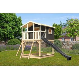 Karibu Stelzenhaus 'Ciana' naturbelassen mit Netzrampe, Rutsche anthrazit 440 x 244 x 309 cm