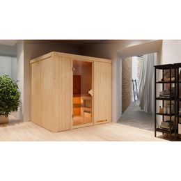 Karibu Elementsauna 'Alejandra' naturbelassen 9 kW Ofen Edelstahl externe Steuerung Easy 196 x 170 x 198 cm