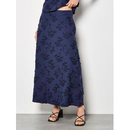 Apricot Damen Midirock "Bestickter Midirock aus Leinenmischung", blau, Gr. 38, gewebt, Obermaterial: 85% Viskose CV. 12% Leinen LI. 3% Baumwolle CO.,