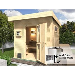 Weka Design-Saunahaus 'Kuopio' natur, mit 9 kW OS-Ofenset, analoger Steuerung 238 x 238 x 253 cm