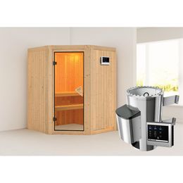 Karibu Elementsauna 'Valeria' naturbelassen mit bronzierter T&uuml;r mit 3,6 kW Ofen externe Steuerung Easy 151 x 151 x 198 cm