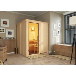 Karibu Elementsauna 'Paula' naturbelassen mit Klarglast&uuml;r 151 x 151 x 198 cm