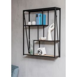 Wandregal GUTMANN FACTORY, B:75cm H:91cm T:20cm, schwarz, Wohnzimmer, Regale, "Alcott, Regal, Dekoregal", Aufbewahrungsregal mit 3 Ebenen,