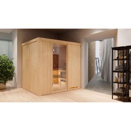 Karibu Elementsauna 'Alejandra' naturbelassen mit Klarglast&uuml;r 9 kW Ofen integrierte Steuerung 196 x 170 x 198 cm