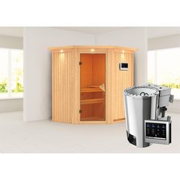 Karibu Elementsauna 'Emma' naturbelassen mit Kranz 3,6 kW Bio-Ofen externe Steuerung Easy 184 x 165 x 202 cm
