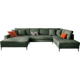 Wohnlandschaft TRENDS BY HG, B:360cm H:86cm T:195,5cm, gr&uuml;n, Sofas, "Summer", U-Form, B: 360cm in Cord & Struktur