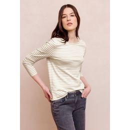 Damen Langarmshirt, beige, Gr. 46, STREET ONE STUDIO, gestreift, Web, 100% Baumwolle, Shirts, aus reiner Baumwolle