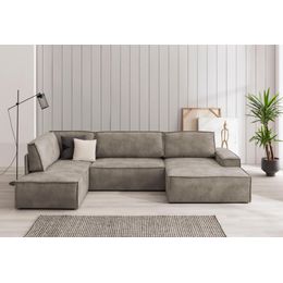 Wohnlandschaft OTTO HOME, B:329cm H:85cm T:195cm, grau, 100% Polyester, Sofas, "SHERWOOD Vintage Lederoptik U-Form, 329 cm", Schlaffunktion m.