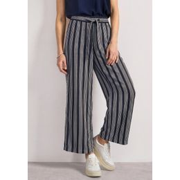Street One Damen Stoffhose "Style Emee"schwarzest blau (l&auml;nge 30), Gr. 42, gestreift, Web, Obermaterial: 100% Viskose, Hosen, Sommerhose im Loose Fit