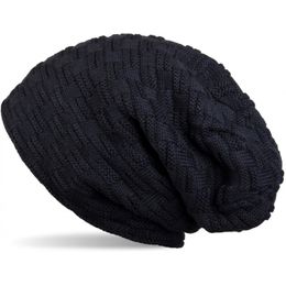 styleBREAKER Damen Strickm&uuml;tze "Feinstrick Beanie mit Flecht Muster und Teddyfleece", blau, Modisch, 100% Viskose CV., M&uuml;tzen