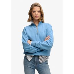 Superdry Damen Sweatshirt "ESSENTIAL LOGO EMB HALF ZIP", blau, Gr. S, unifarben, Sweatware, Obermaterial: 80% Baumwolle, 20% Polyester, Sweatshirts