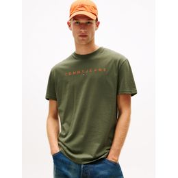 Tommy Jeans Herren T-Shirt "TJM REGULAR LINEAR LOGO EXT", gr&uuml;n, Gr. S, bestickt, unifarben, Single Jersey, Obermaterial: 100% Baumwolle, Shirts,