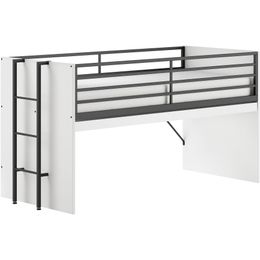 Hochbett Vipack, B:98cm H:116,6cm L:219cm, schwarz-wei&szlig;, Jugendzimmer, Hochbetten, "Sam, schlafen und arbeiten in einem, wahlweise Eiche- oder