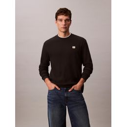 Herren Langarmshirt "LS WAFFLE BADGE CREWNK TEE", schwarz, Gr. XL, Calvin Klein Jeans, unifarben, Single Jersey, Obermaterial: 60% Baumwolle, 40%