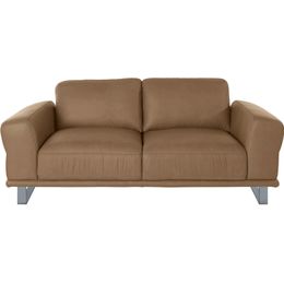 2-Sitzer W.Schillig, B:192cm H:78cm T:94cm, braun, Sofas, "montanaa edel und elegant, bequem, Federkernunterfederung", mit Metallkufen in Silber