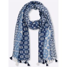 Heine Damen Modeschal, blau, gemustert, Polyester, Modet&uuml;cher