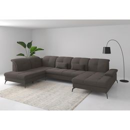 Sit & More Wohnlandschaft SIT & MORE, B:357cm H:90cm T:231cm, braun, 100% Polyester, Sofas, "Amica, U-Form, inkl. Sitztiefenverstellung und Armteilverstellung",