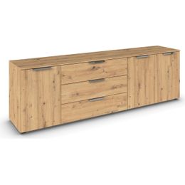 Schubkastenkommode Rauch, B:200cm H:61cm T:42cm, braun, Holzwerkstoff, Sideboards, "Kommode T&uuml;rkommode Sideboard Kombikommode FLIPP", 3-t&uuml;rig mit 3