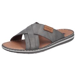 Rieker Herren Pantolette, Gr. 41, grau, Leder, unifarben mit Farbeinsatz, Schuhe, Sommerschuh, Strandschuh, Schlappen, Hausschuh mit Label