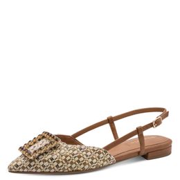 Tamaris Damen Slingpumps, Gr. 37, braun, Lederimitat, Textil, kontrastfarbene Details, Schuhe, Blockabsatz, Sommerschuh mit schickem Schmuckelement