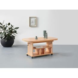Couchtisch Hela, B:107cm H:54cm T:67cm, braun, Wohnzimmer, Tische, auf Rollen, h&ouml;henverstellbar und ausziehbar