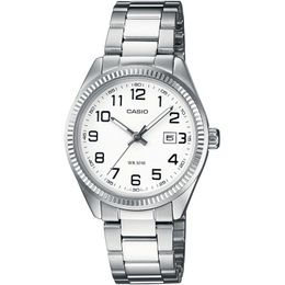 Damen Quarzuhr, silber, CASIO TIMELESS COLLECTION, Armbanduhren, Armbanduhr, Damenuhr, analog, Datum, Edelstahlarmband