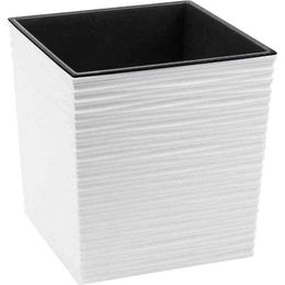 Pflanzk&uuml;bel siena GARDEN, B:25cm H:26cm T:25cm, wei&szlig;, Kunststoff, Outdoor, Pflanzgef&auml;&szlig;e, Rillenoptik, eckig