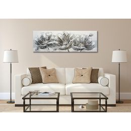 &Ouml;lgem&auml;lde B&Ouml;NNINGHOFF, B:120cm H:40cm T:2cm, grau, Acrylfarbe, Canvas, Holz, Bilder, "handarbeit BLUMEN 40x120 cm &ndash; Wandbild Kunst Deko modern",