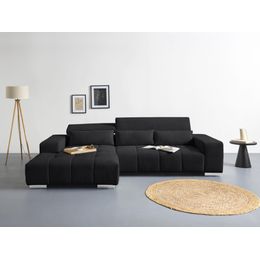 Ecksofa COTTA, B:307cm H:73cm T:186cm, schwarz, 100% Polyester, Wohnzimmer, Sofas, "Orion L-Form, B: 307 cm, moderne Steppung, bequeme