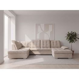 Wohnlandschaft WERK2, B:332cm H:105cm T:217cm, beige, 95% Polyester, 5% Nylon, Sofas, "Kordula-New 332 x 217 cm Multifunktion Couch modern und
