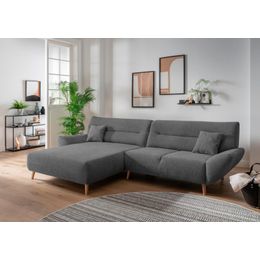 Ecksofa Home Affaire, B:290cm H:81cm T:166cm, grau, 100% Polyester, Wohnzimmer, Sofas, "Drago, elegant und zeitlos, komfortabel, Holzfu&szlig;, L-Form,