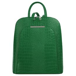 CLUTY Damen Cityrucksack, gr&uuml;n, Leder, Rindsleder, Rucks&auml;cke, echt Leder, Made in Italy