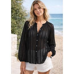 Laura Scott Damen Shirtbluse, schwarz, Gr. 46, unifarben, Spitze, Obermaterial: 100% Baumwolle, Blusen, in H&auml;keloptik, aus Baumwolle