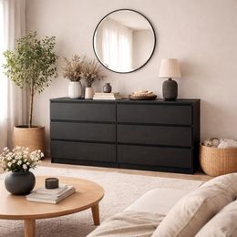 Kommode Home Affaire, B:153,8cm H:70,1cm T:50cm, schwarz, Holzwerkstoff, Schlafzimmer, Sideboards, "Naia, 6 Schubladen im skandinavischen Design,
