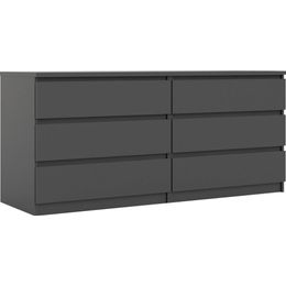 Kommode Home Affaire, B:153,8cm H:70,1cm T:50cm, schwarz, Holzwerkstoff, Schlafzimmer, Sideboards, "Naia, 6 Schubladen im skandinavischen Design,