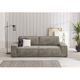 3-Sitzer OTTO HOME, B:257cm H:85cm T:106cm, grau, 100% Polyester, Sofas, "SHERWOOD Vintage Lederoptik Schlafsofa (257cm)", Schlaffunktion mit