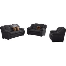 Polstergarnitur COTTA, H:88cm T:92cm, schwarz, Holzwerkstoff, Sitzm&ouml;bel-Sets, "Casino, 3tlg. Set, Sofa Wohnzimmer Garnitur, Wellenunterfederung",
