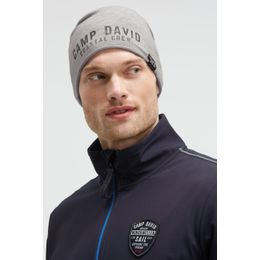 CAMP DAVID Herren Strickm&uuml;tze, grau, bedruckt, Baumwollmischung, M&uuml;tzen, mit Rollsaum