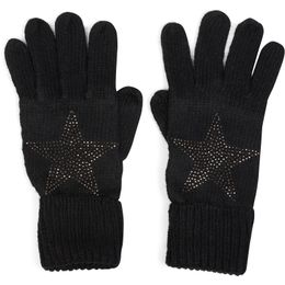 styleBREAKER Damen Strickhandschuhe "Strick Handschuhe mit Strass Stern", schwarz, Modisch, Obermaterial: 65% Polyacryl PAN. 35% Wolle WO., Handschuhe