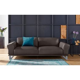 2,5-Sitzer W.Schillig, B:232cm H:78cm T:94cm, braun, Sofas, "montanaa bequem, Federkernunterfederung, elegant und edel", mit Metallkufen in Silber