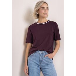 Street One Damen T-Shirt, lila, Gr. 44, unifarben, Stoff, 95% Viskose, 5% Elasthan, Shirts, mit Rundhalsausschnitt