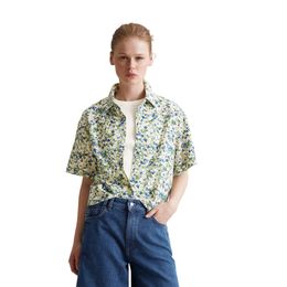 Marc O'Polo Damen Kurzarmbluse "aus LENZING ECOVERO -Mix", blau, Gr. XL, MARC O'POLO DENIM, bedruckt, Obermaterial: 73% Viskose, 27% Baumwolle, Blusen