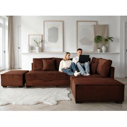 Ecksofa Home Affaire, B:316cm T:215cm, braun, 100% Polyester, Wohnzimmer, Sofas, "Night & Day L-Form, B: 316 cm mit Dauer-Schlaffunktion 180x200 cm",