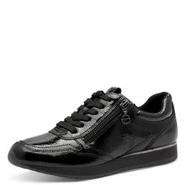 Tamaris Damen Sneaker, Gr. 35, schwarz, Lacklederimitat, gl&auml;nzend, unifarben, Schuhe, Freizeitschuh, Halbschuh, Schn&uuml;rschuh mit Au&szlig;renrei&szlig;verschluss