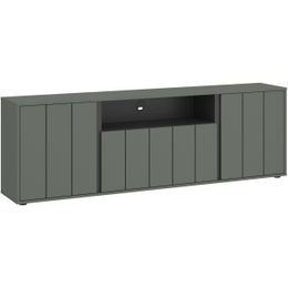 Lowboard Home Affaire, B:187cm H:62,7cm T:40cm, grau, Holzwerkstoff, Melamin, Wohnzimmer, Sideboards, "VEDDEL", Breite ca.187