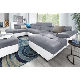 Wohnlandschaft COTTA, B:332cm H:79cm T:102cm, grau, Kunstleder SOFTLUX / Luxus-Microfaser (100% Polyester);Flachgewebe (100% Polyester) / Struktur